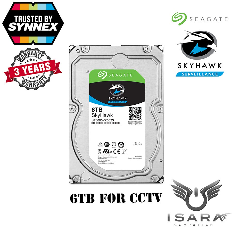 SEAGATE SKYHAWK 6TB SURVEILLANCE HDD FOR CCTV (ST6000VX001) | Shopee ...