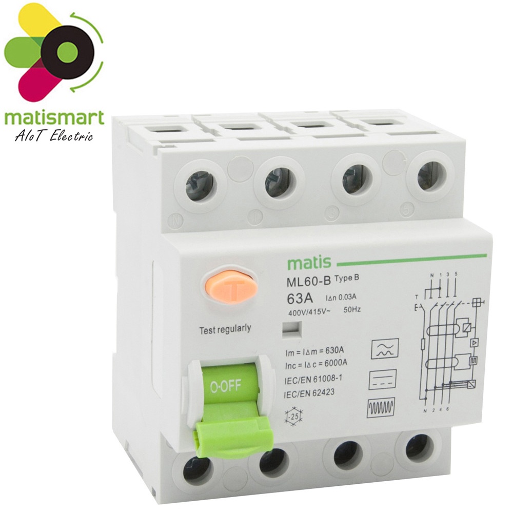Matismart ML60-B 4P 30ma 25A type B earth leakage circuit breaker ...