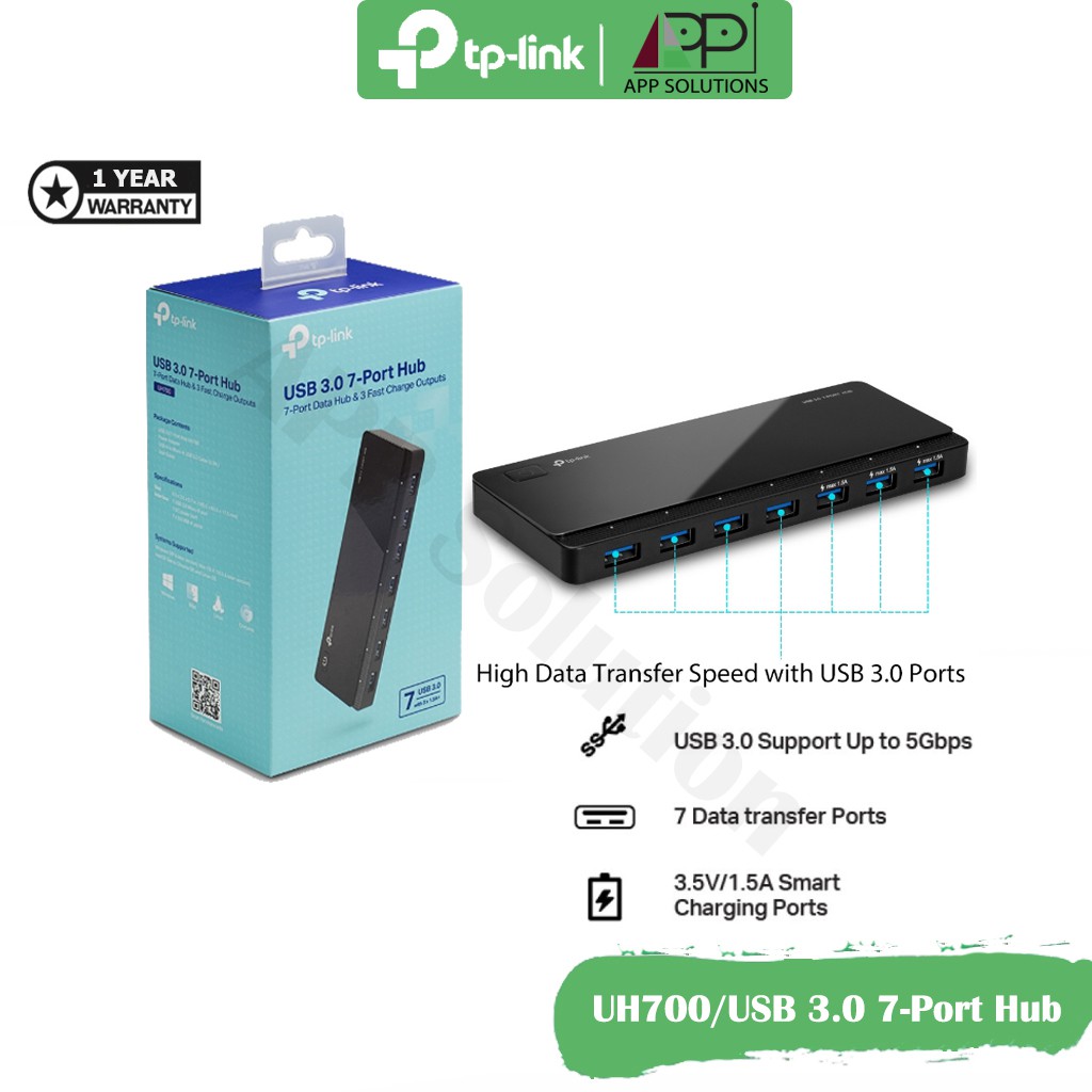 TP-LINK(ยูเอสบีฮับ)USB Hub3.0/7-Port Portable Hub รุ่นUH700(รับประกัน1 ...