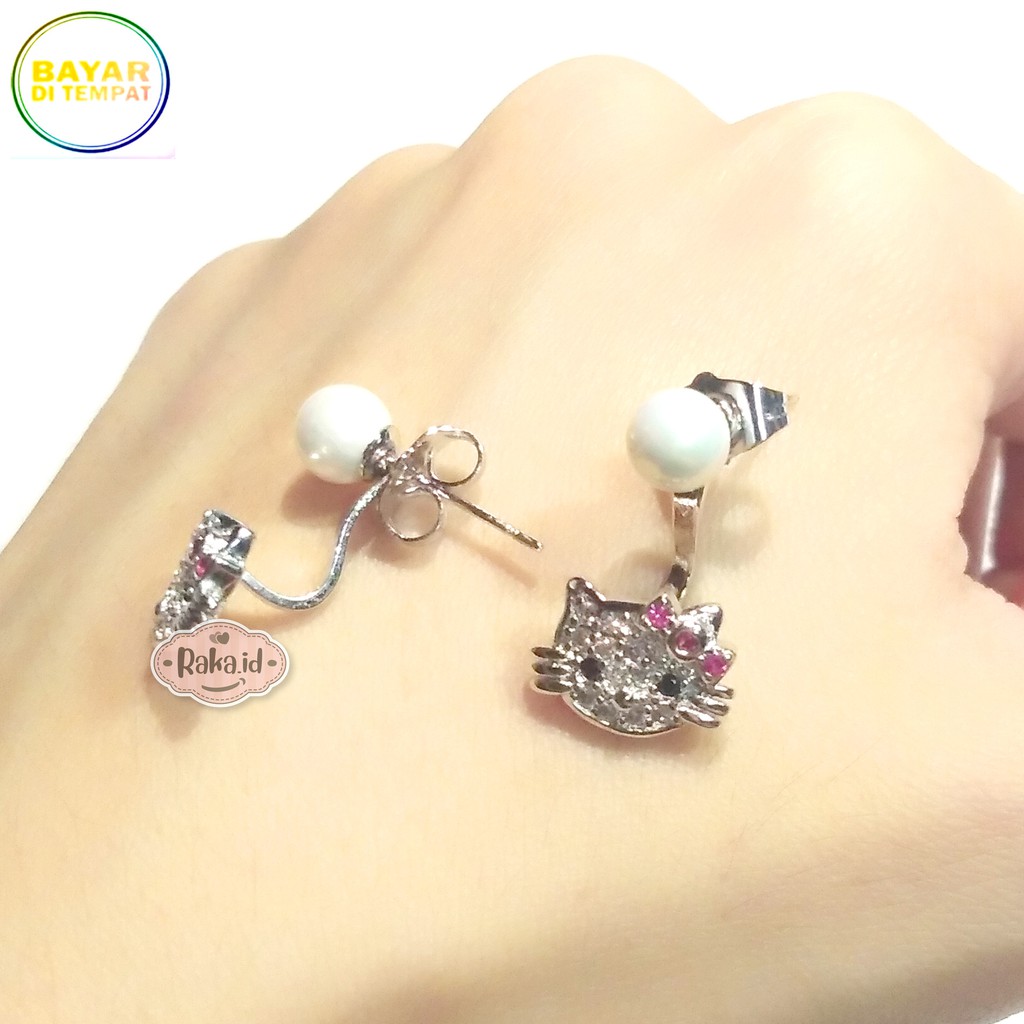 Raka Acc - ต่างหูสตั๊ด ผู้หญิง เจาะ Hello Kitty เครื่องประดับด้านหลัง ...