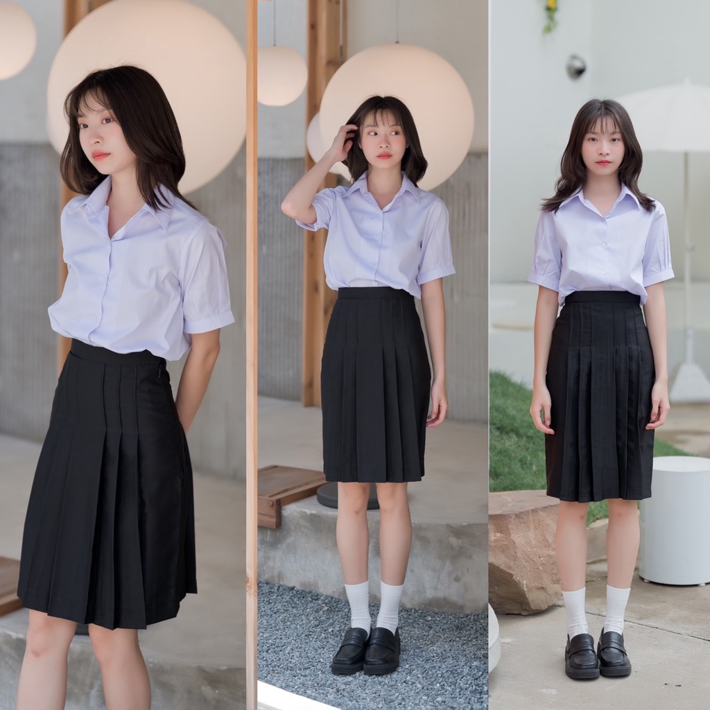 กระโปรงนักเรียนทรงแคบ ผ้ามันดีวาย สีดำ ความยาว 22 24 เอว 23 34 ตี