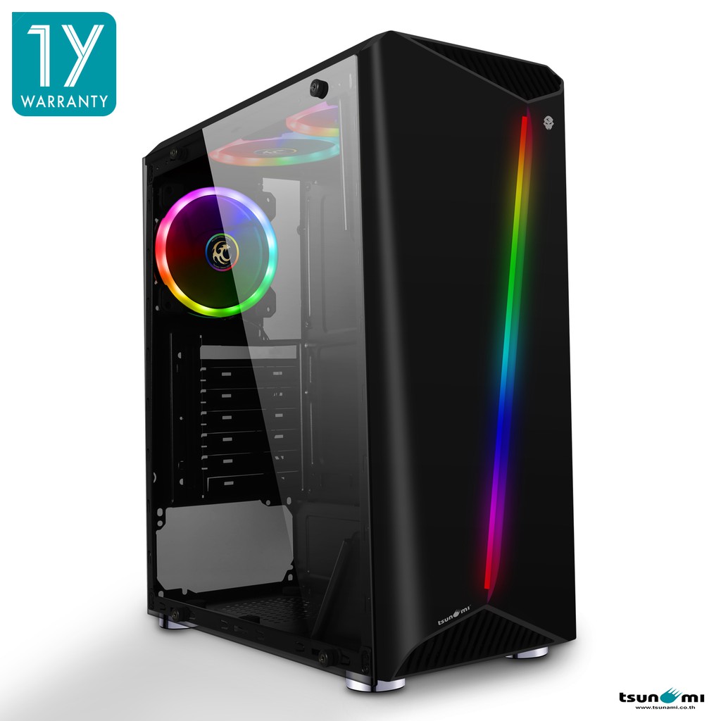 เคสคอมพิวเตอร์ Tsunami Galaxy G7 Transparent Tempered Glass RGB light ...
