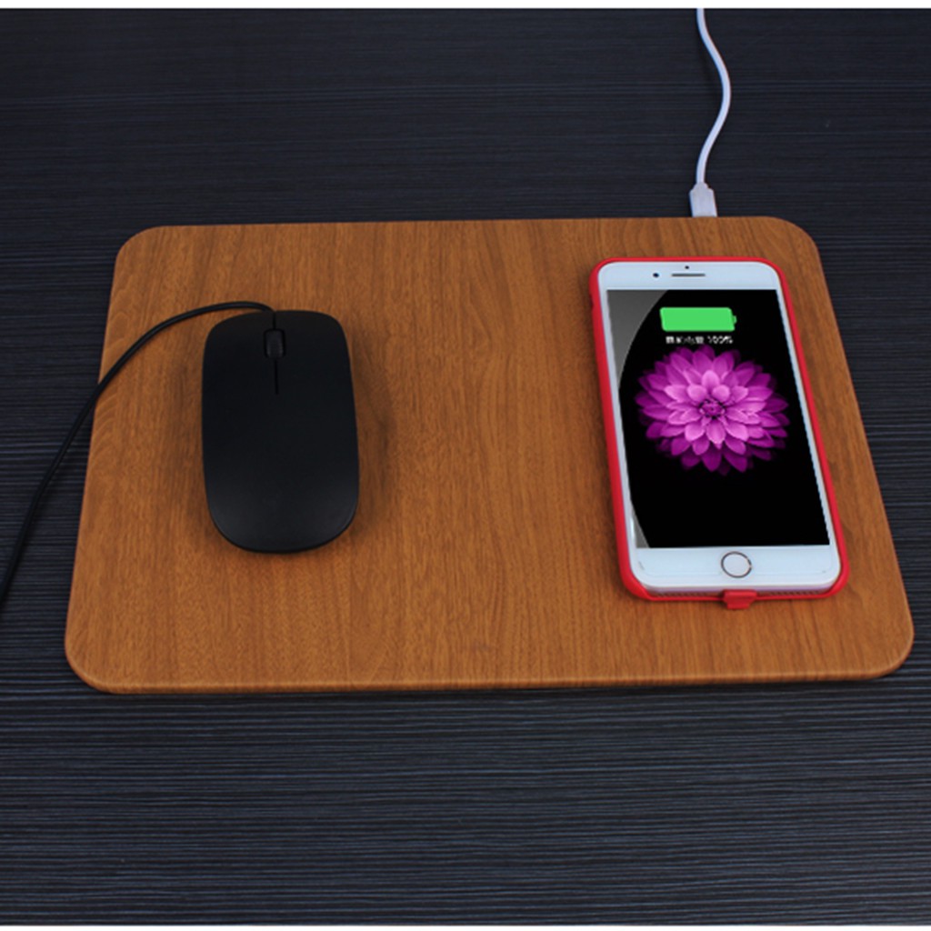 5W Wireless Charging USB PU+Wooden Mouse/Mice Pad For PC Laptop 30x22CM ...