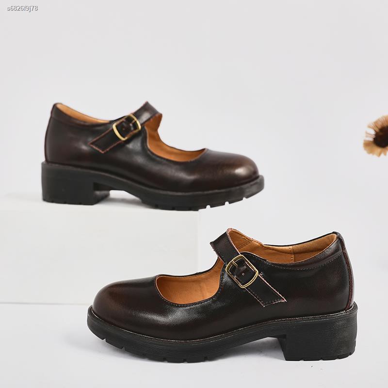 JK shoesเอิร์ลแมวกลางส้นรองเท้าเฮปเบิร์รองเท้าแมรี่เจนหญิงหนังย้อนยุค ...