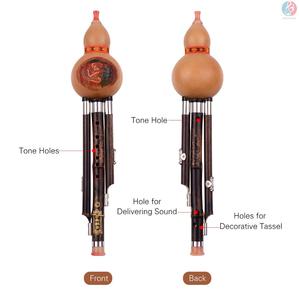 ขลุ่ยไม้ไผ่สีดํา C-Key Hulusi 3 เสียงสําหรับผู้เริ่มต้นเครื่องดนตรีจีน ...