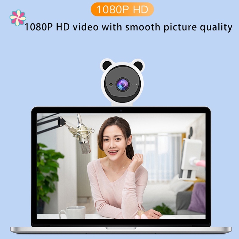 Pink Webcam 1080P HD Camera Focus Night Vision Built-In Microphone USB ...