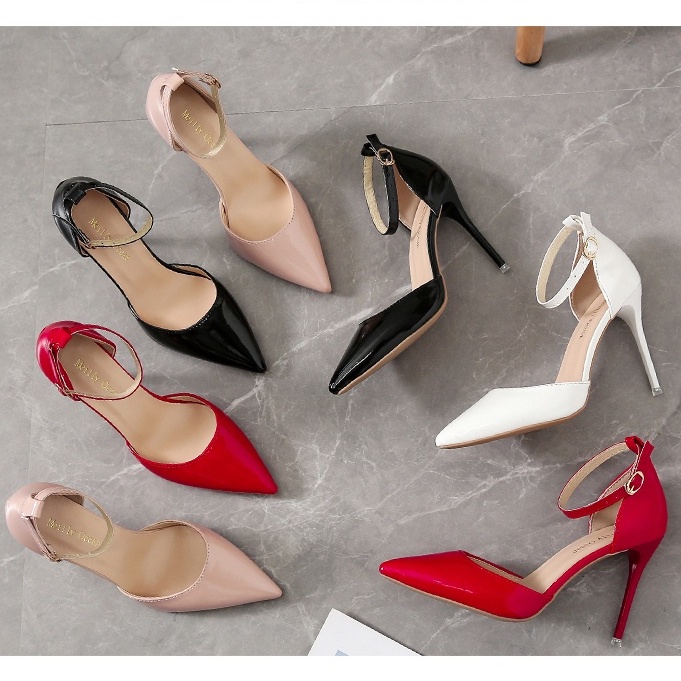 (M143)ส้นเข็ม ไซส์35-45 (นู้ดแดงดำขาว) สูง10cm4นิ้ว พรีออเดอร์ - mixlook - ThaiPick