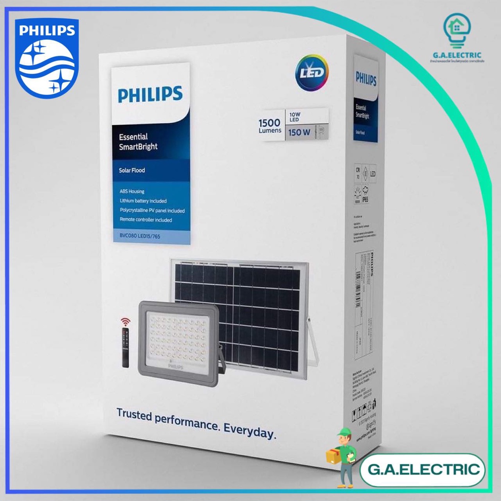 Philips โคมไฟฟลัดไลท์ ฟิลิปส์โซล่าเซลล์ Essential SmartBright Solar Flood Light รุ่น BVC080 ...