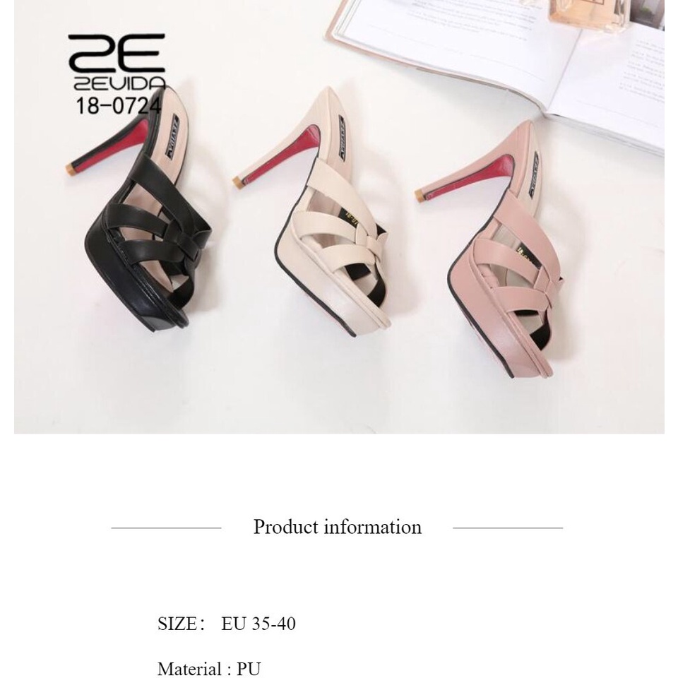 รองเท้าส้นสูง รองเท้าเปิดส้น แบบสวมงานสไตล์แบรนด์ดัง หนัง Pu ด้าน 0724 ...