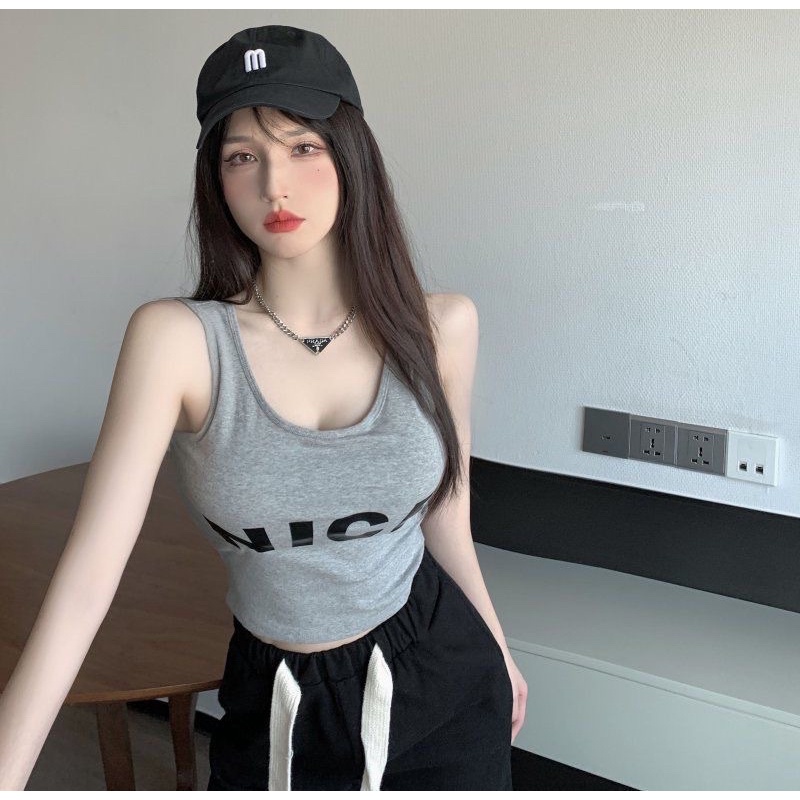 เสื้อกล้ามครอป พิมพ์ลายอักษร มีฟองน้ำในตัวผ้านิ่มยืดได้เยอะมาก สินค้าพร้อมส่ง - mindset.shop11 ...