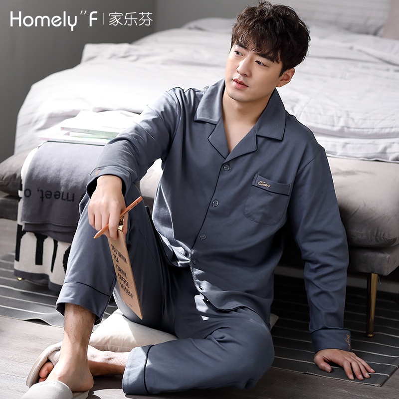 Kalofen Pajamas Mens Spring Autumn Style Pure Cotton Long Sleeved