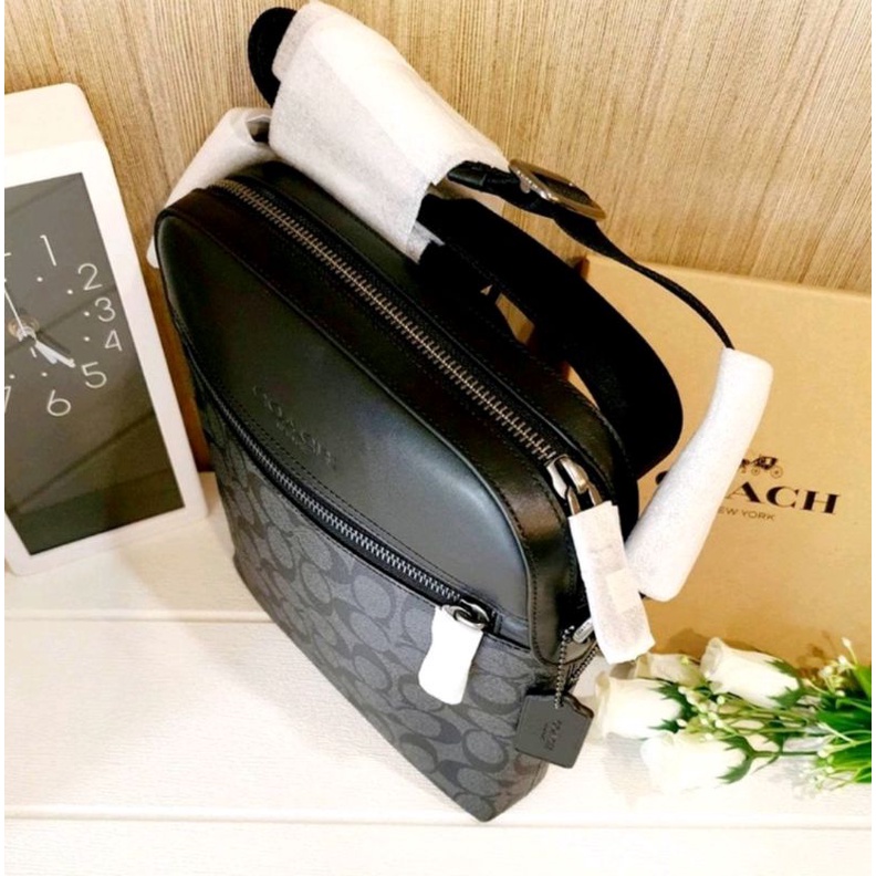 สด-ผ่อน) สะพายข้างชาย สีเทาดำลายซี F73336 Coach 4010 HOUSTON FLIGHT BAG ...