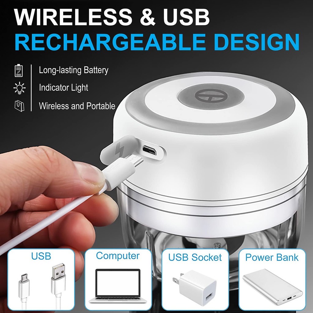 MINI WIRELESS PORTABLE ELECTRIC RECHARGEABLE USB GARLIC FOOD MASHER ...
