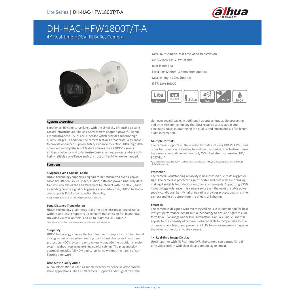 HAC-HFW1800T-A(2.8mm) กล้องวงจรปิด Dahua 4K Real-time HDCVI รับสมัครตัวแทนจำหน่าย By Vnix Group ...
