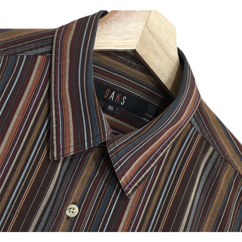 เสื้อเชิ้ต DAKS multi stripe shirt ปักโลโก้มุมกระเป๋า กระดุมลายหินอ่อน ...