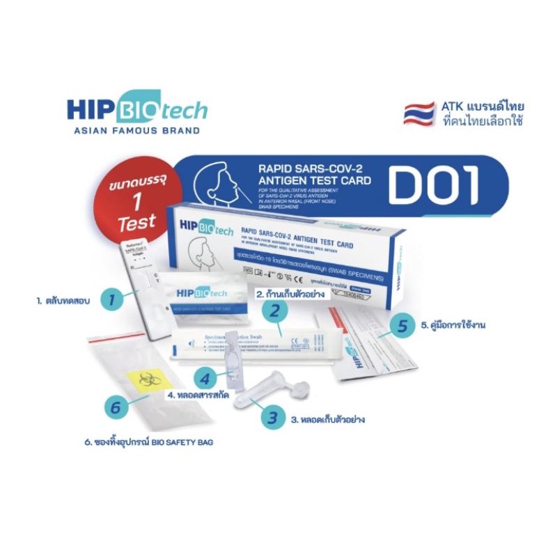 ชุดตรวจโควิด Hip Biotech D01 ตรวจทางโพรงจมูก Rapid SARS-CoV-2 Antigen ...