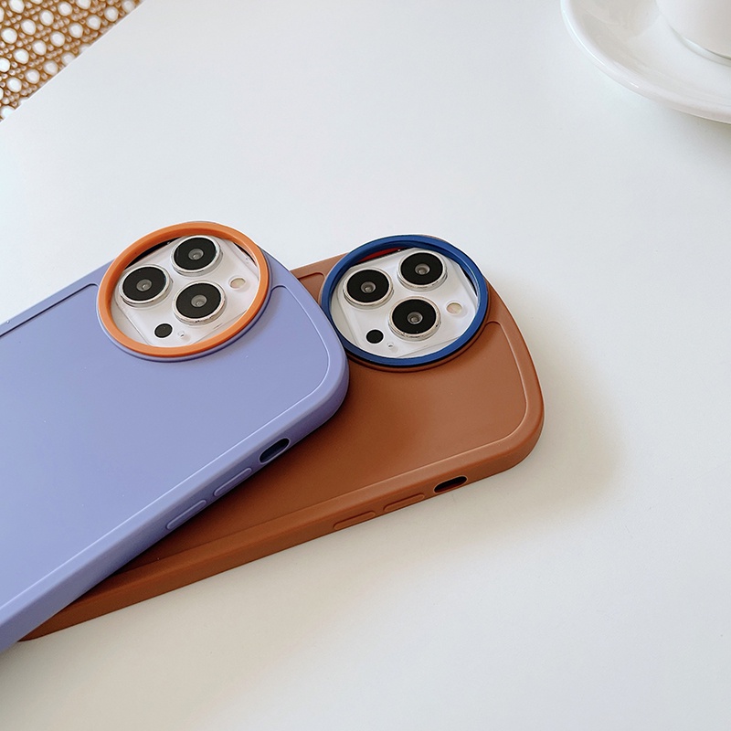 Iphone case Big round hole camera curve monochrome Anti-fall tpu soft ...