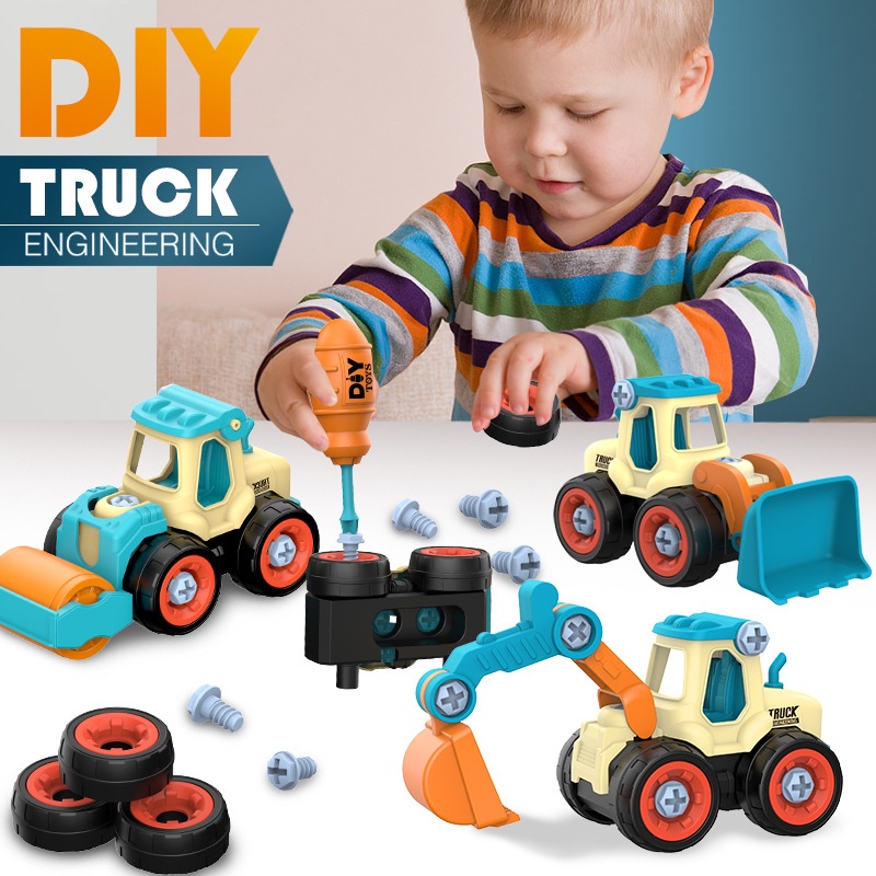 Take Apart Construction Vehicles Toy Kids Digger Toys 4 in 1 DIY ...