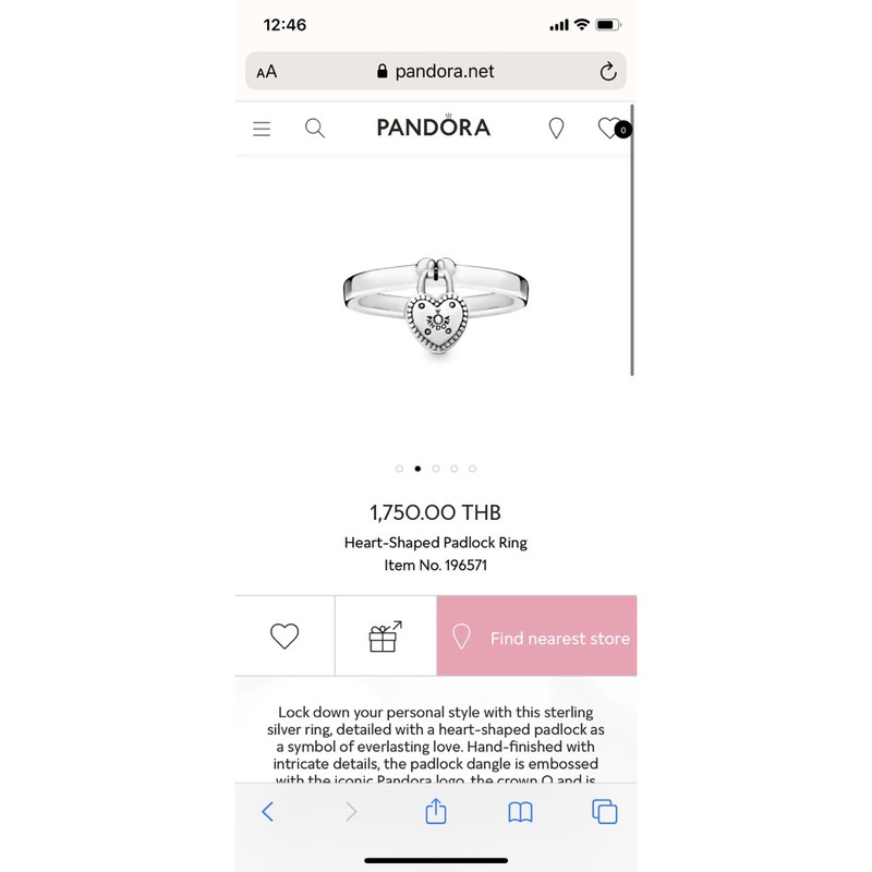 Pandora Heart Shape Padlock Ring size 48 52 60 แท้100 แถมกล่องแหวน ...