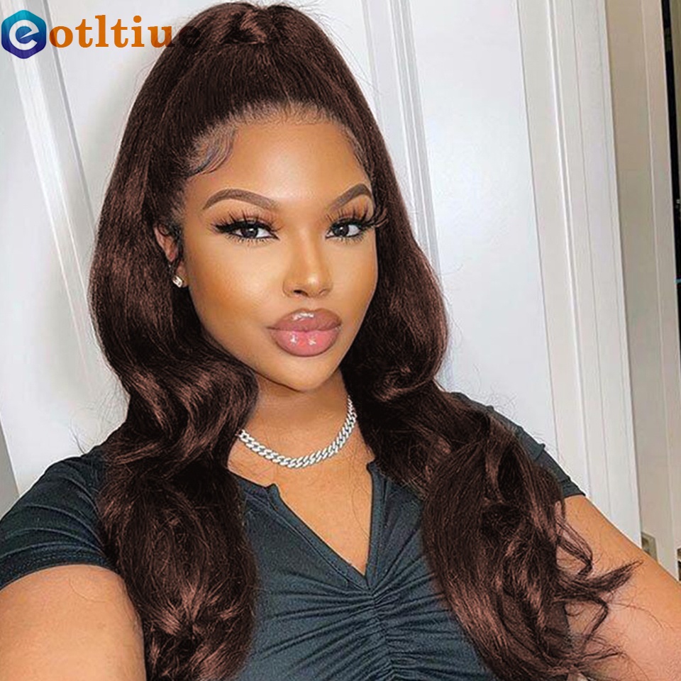 B4 Chocolate Dark Brown Colored Brazilian Remy Hair Body Wave Ponytail ...