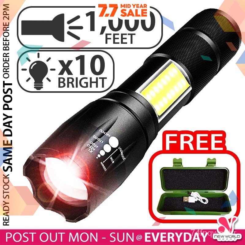 nyhw 《 》 3 Mode Torch Light Torchlight Rechargeable LED XPE COB USB ...