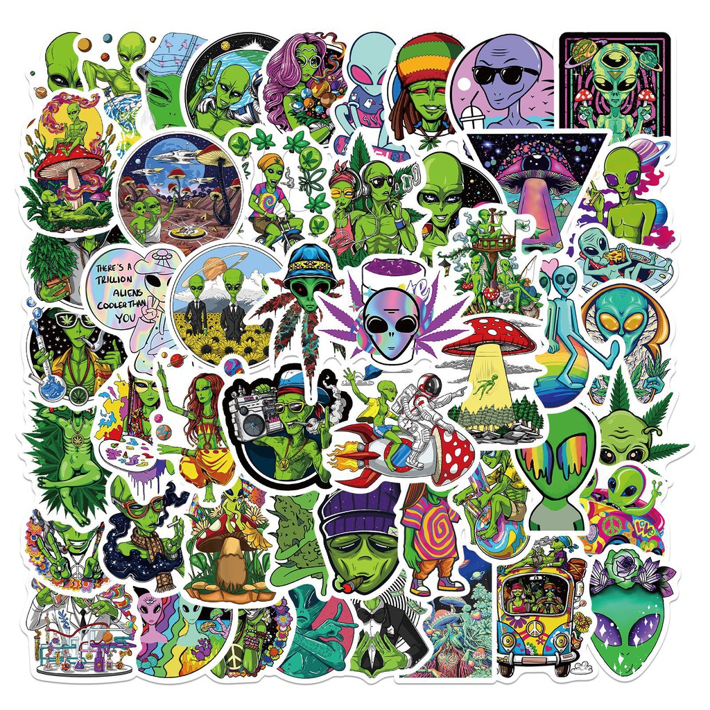 50/25/10PCS Psychedelic Green Alien Graffiti Stickers Luggage ...