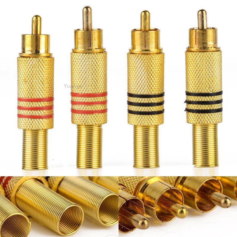 Speaker Connectors Yuange 4Pcs Gold RCA Phono Male Plug Solder Audio ...