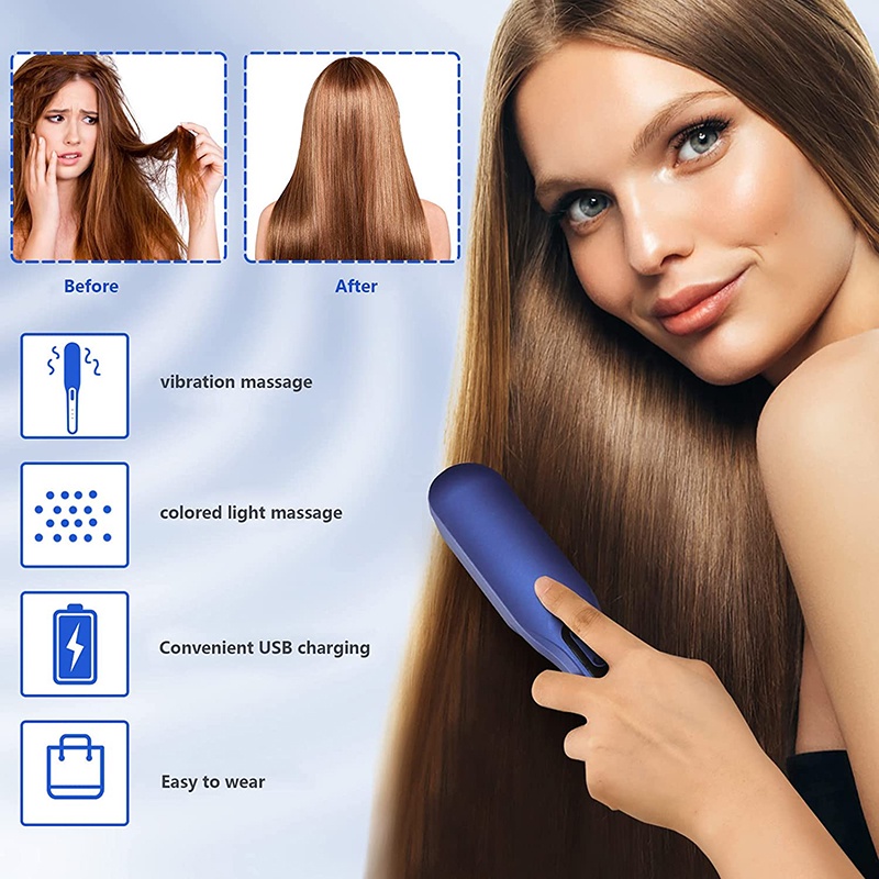 EMS Vibration Head Massage Comb Electric Laser RF Red Blue Light Hair ...