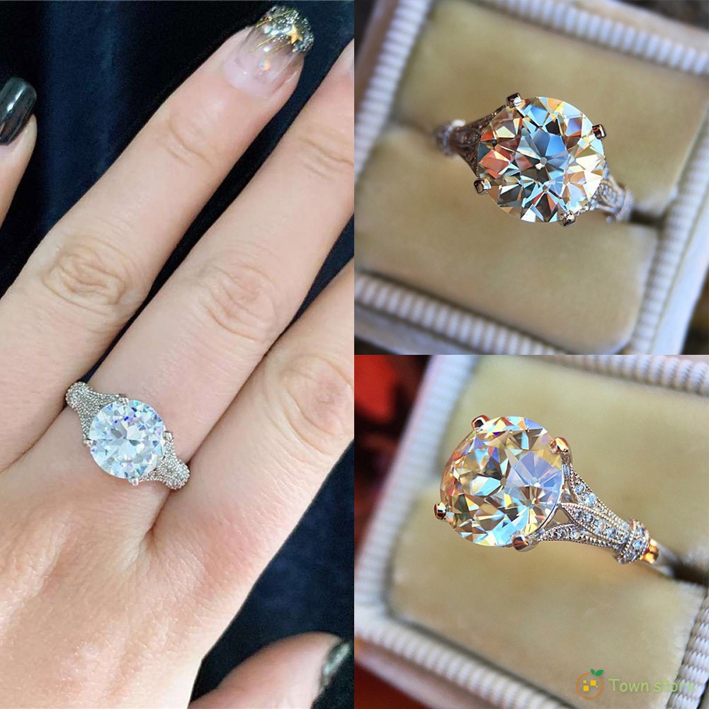 ♡♥♡ Crystal Ring Shiny Sparkling Large Round Rhinestone Women Wedding ...