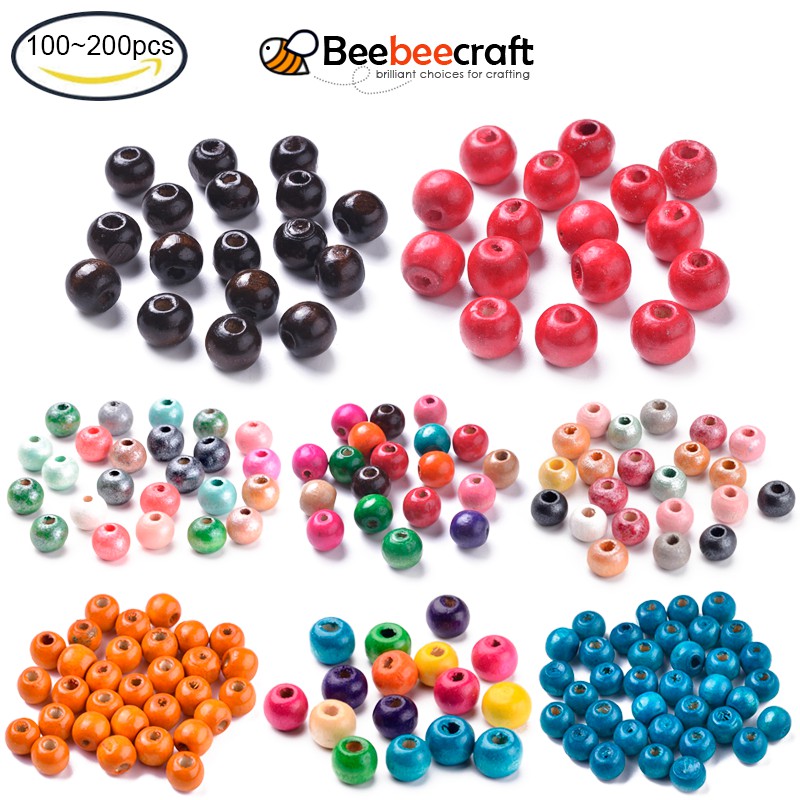 Beebeecraft 100200pcs Dyed Natural Wood Beads Round Lead Free for ...