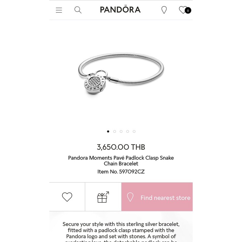 Pandora moment pave padlock clasp snake chain bracelet size18 19 20 21 ...
