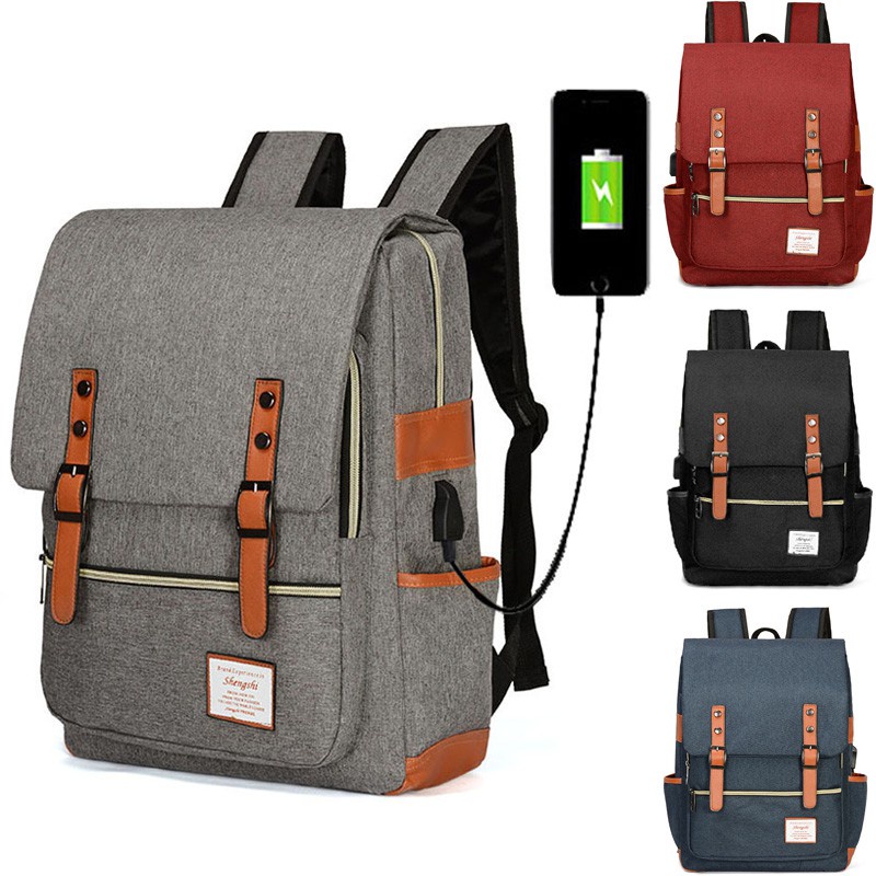 Retro Casual Backpack Laptop bags School Bag Daypacks with USB Charging ...