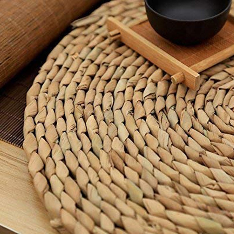 4Pcs Cattail Round Woven for Dining Table, Rattan Table Mats, Natural ...