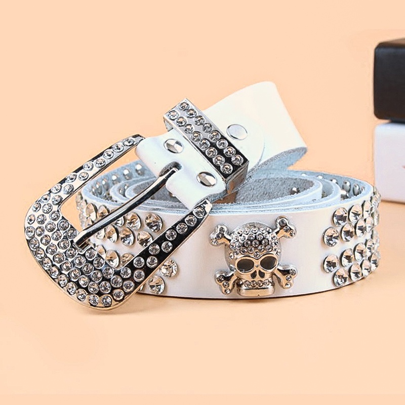 wWomen Y2K Bling Bling Rhinestones Belt Girls Skull Belts Second Layer ...
