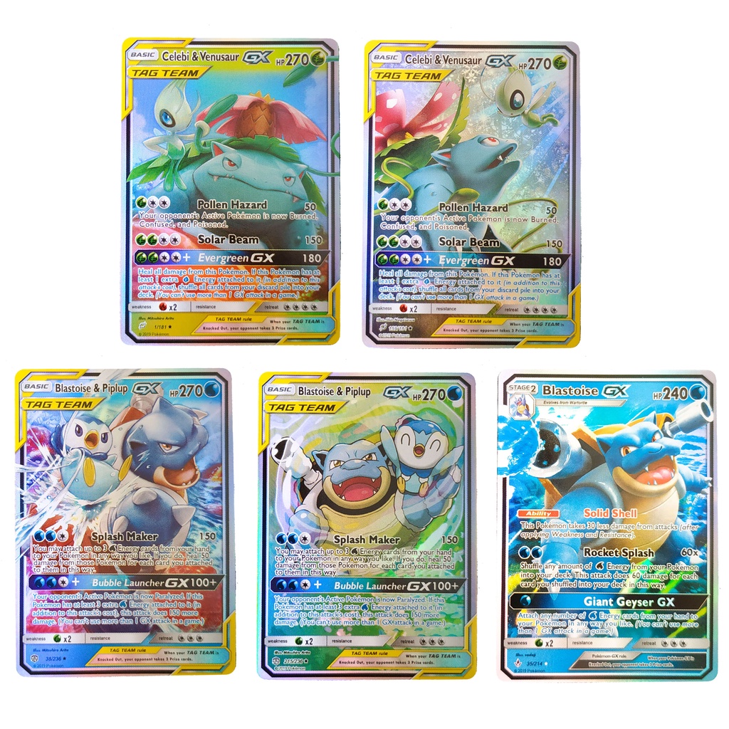 Pokemon Card Tag Team GX ชุด 5 ใบ Blastoise Piplup Celebi Venusaur ...