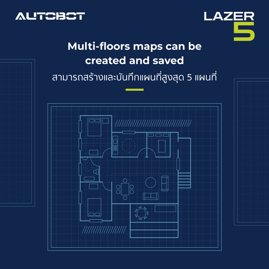 รับประกัน3ปี AUTOBOT Lazer 5 ทำความสะอาดครบจบแบบ 5 in 1 กวาด ดูดฝุ่น ถู ...