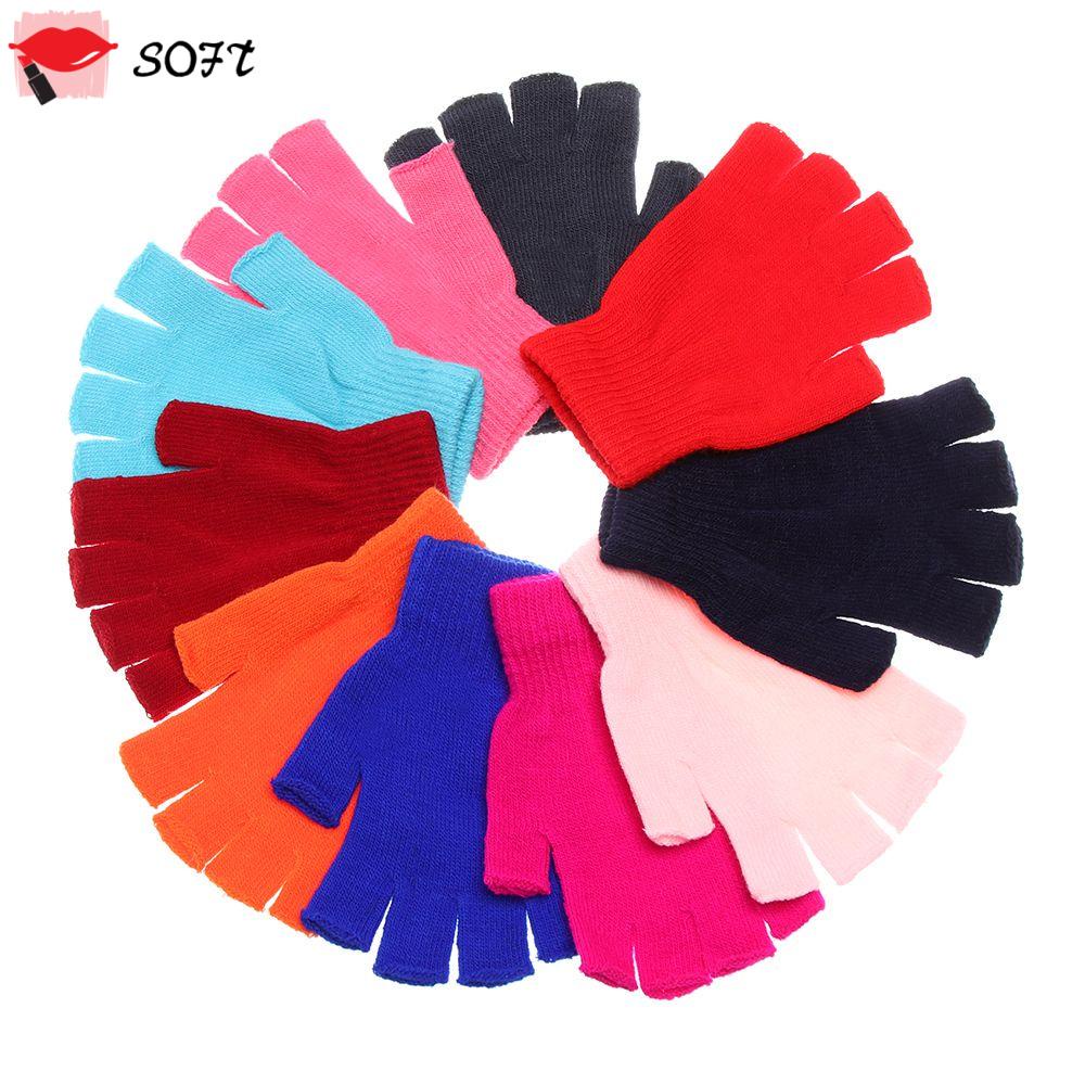 SOLIGHTER New Hot Knitted Mittens Boys Girls Half Finger Kids Gloves ...