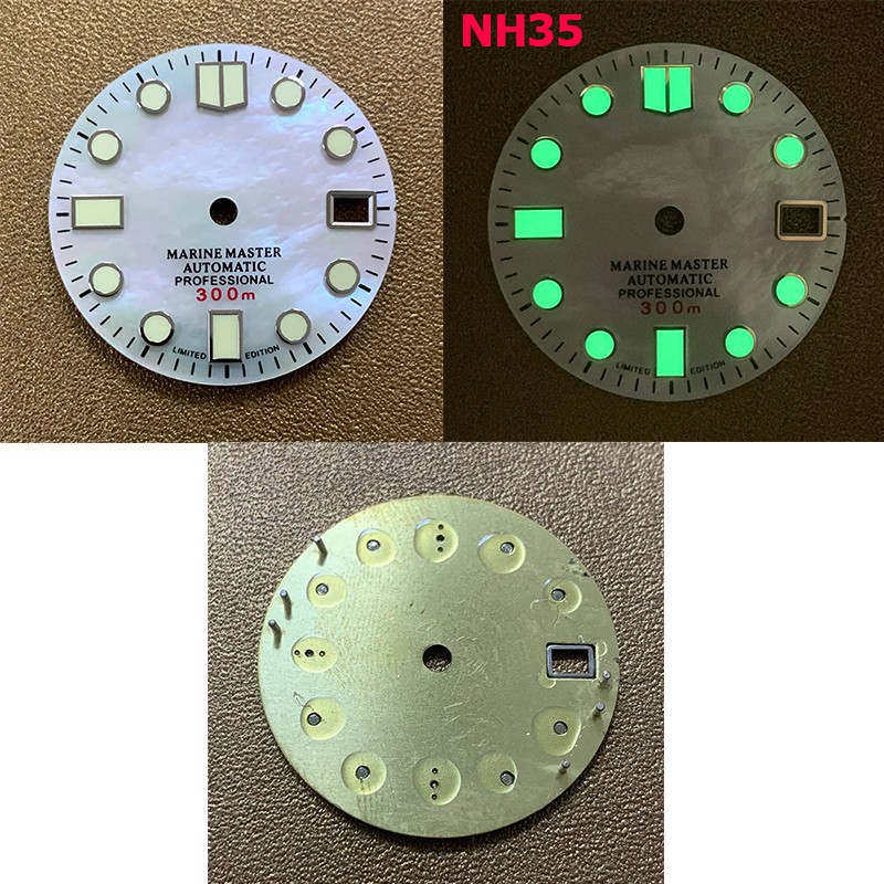 28.5MM White Shell Surface Watch Dial Replacement Green Luminous Watch ...