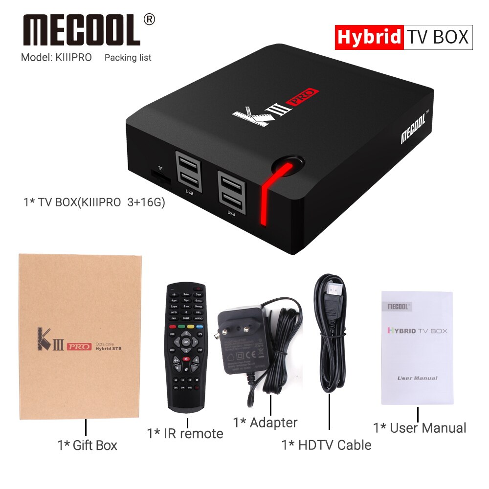 MECOOL KIII PRO Amlogic S912 Android TV Box 3GB 16GB DVB-S2 DVB-T2 DVB ...