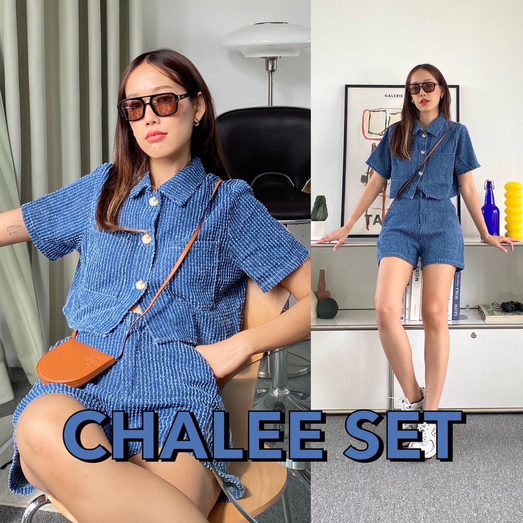 CHALEE SET ชุดเซ็ทใหม่ น่ารักมากกก เสื้อครอป แขนสั้น เสื้อยีนส์ นิ่มมีเทกเจอร์ กางเกงขาสั้น ...