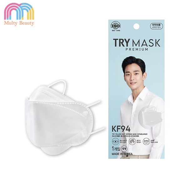 Try Mask Premium KF94 แพกเกจคิมซูฮยอน 1 ชิ้นสีขาว | Shopee Thailand