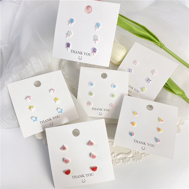 ชุดต่างหูเซรามิค เข็มเงิน S925 จี้รูปผลไม้ ดาวน่ารัก สามคู่ - softhome.th - ThaiPick