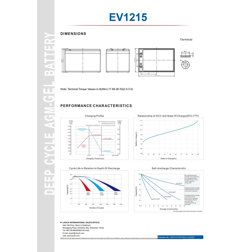 แบตเตอรี่ Leoch Deep Cycle EV1215 (12V15AH) โซลาเซลล์ จักรยาน ไฟฟ้า UPS ...