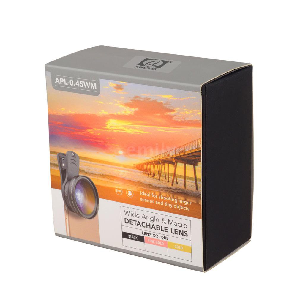 APEXEL APL-0.45WM Phone Lens Kit 0.45X Super Wide Angle & 12.5X Super Macro Lens HD Camera ...