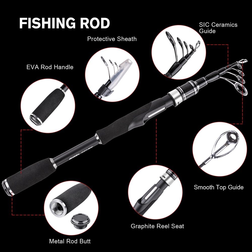 Goture Lure Fishing Rod 24T Carbon Fiber Ultralight Teleacopic Spinning ...