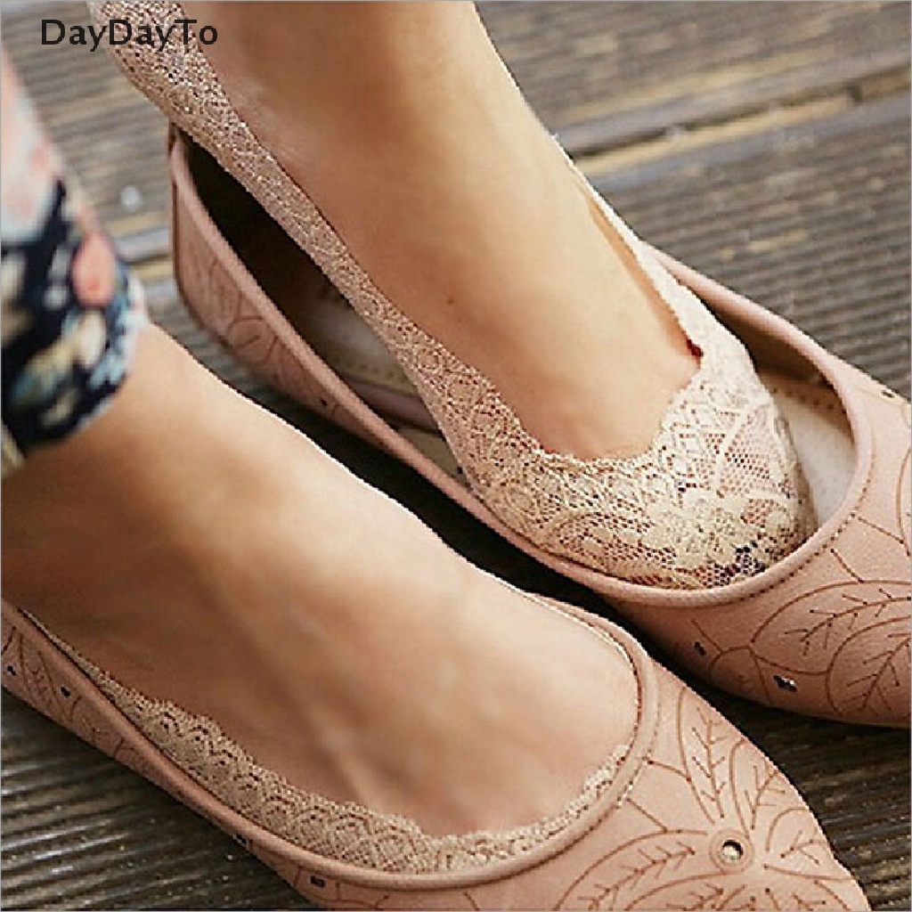 DayDayTo Women Cotton Lace Antiskid Invisible Liner No Show Peds Low ...