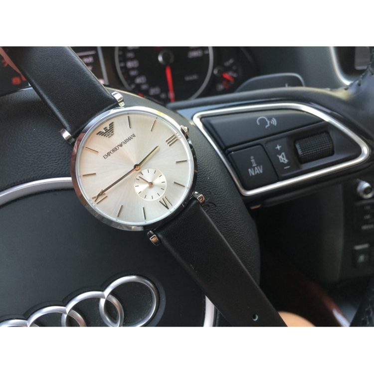 อาร์มานี่แท้ Armani นาฬิกาผู้ชายนาฬิกาสายเหล็กบางเฉียบสีดำหน้าปัดนาฬิกา ...