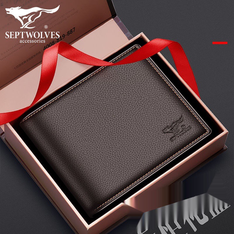 ขายด่วน Septwolves Wallet Men s Short Leather Genuine First Layer ...