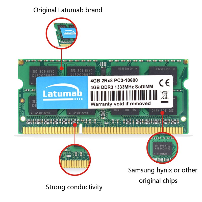 Latumab DDR3 RAM 4GB 8GB 1333MHz Laptop Memory PC3-10600 204Pins SODIMM ...