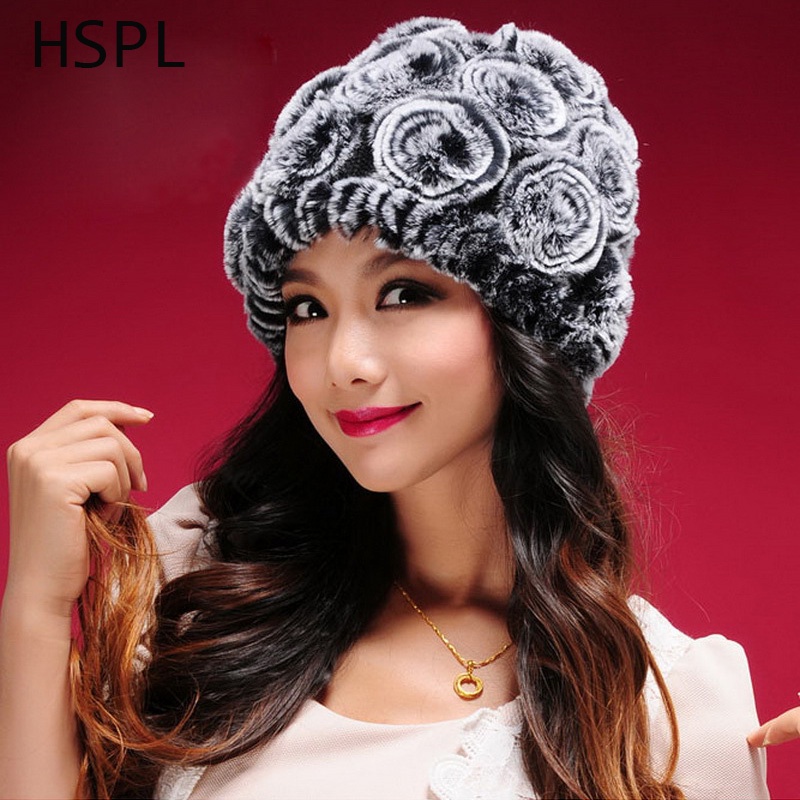 มั่นใจได้ว่าจะซื้อHSPL Rose Decoration Rabbit Fur Hat For Winter ...